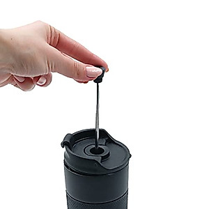 French Press Mug for Travel, Stainless Steel Travel Coffee and Tea Press, Hot or Cold Brew, Ideal Personal Mug for Travel, Car, Office, Camping, 15oz