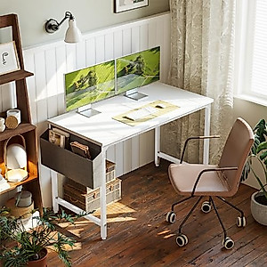 CubiCubi Computer Desk 40" Study Writing Table for Home Office, Modern Simple Style PC Desk, White Metal Frame, White