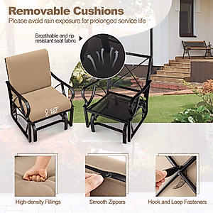 Tangkula Outdoor Patio Glider, Metal Framed Gliding Chair with Cushion, Ergonomic Single-Person Outdoor Patio Chair with Curved Armrest, Smooth Rocking Arms for Porch, Patio (2)