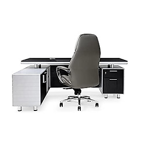 Zuri Furniture 83" Modern Kennedy Executive Black Oak Wood Desk with Left Return