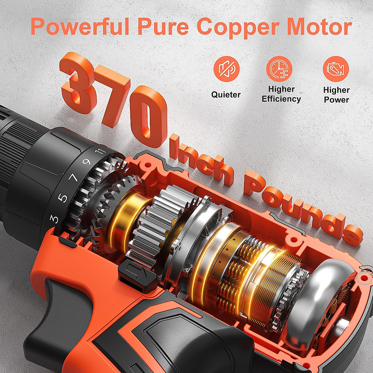 Cordless Drill, 20V Power Drill, Double 2000mAh Batteries Electric Drill, Cordless Drill with Battery and Charger, 3/8" Keyless Chuck Battery Drill with 25+1 Max 370 In-lb Torque, 42Pcs Drill Bits