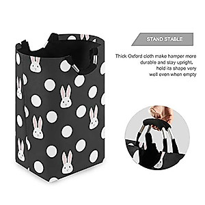 AUUXVA Cute Rabbit Polka Dot Pattern Laundry Basket Collapsible Fabric Laundry Hamper Dirty Bag Storage Baskets Rectangle Folding Washing Clothes Organizer for Bathroom Bedroom Laundry Room 50L