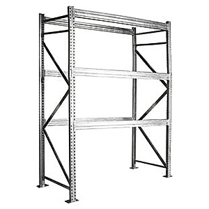 Shelving Inc. 48"d x 144"w x 144"h - 3-Tier Galvanized Teardrop Pallet Rack Starter Unit, No Decking, 6-1/2"h Beams, Weight Capacity 7160lbs Per Level