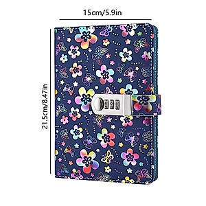 koboome PU Leather Diary with Lock, A5 Size Diary with Combination Lock Digital Password Journal Locking Journal Diary (Multicolor)