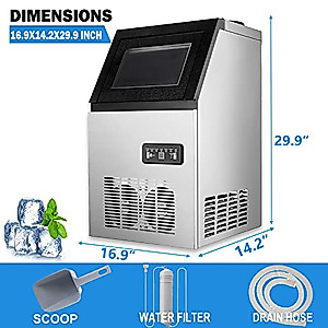 Topdeep Commercial Ice Maker Machine 132LBS/24H with 33LBS Storage Capacity, Stainless Steel Freestanding Ice Machine Automatic Operation- Ideal for Home, Restaurants, Bars Ice Making