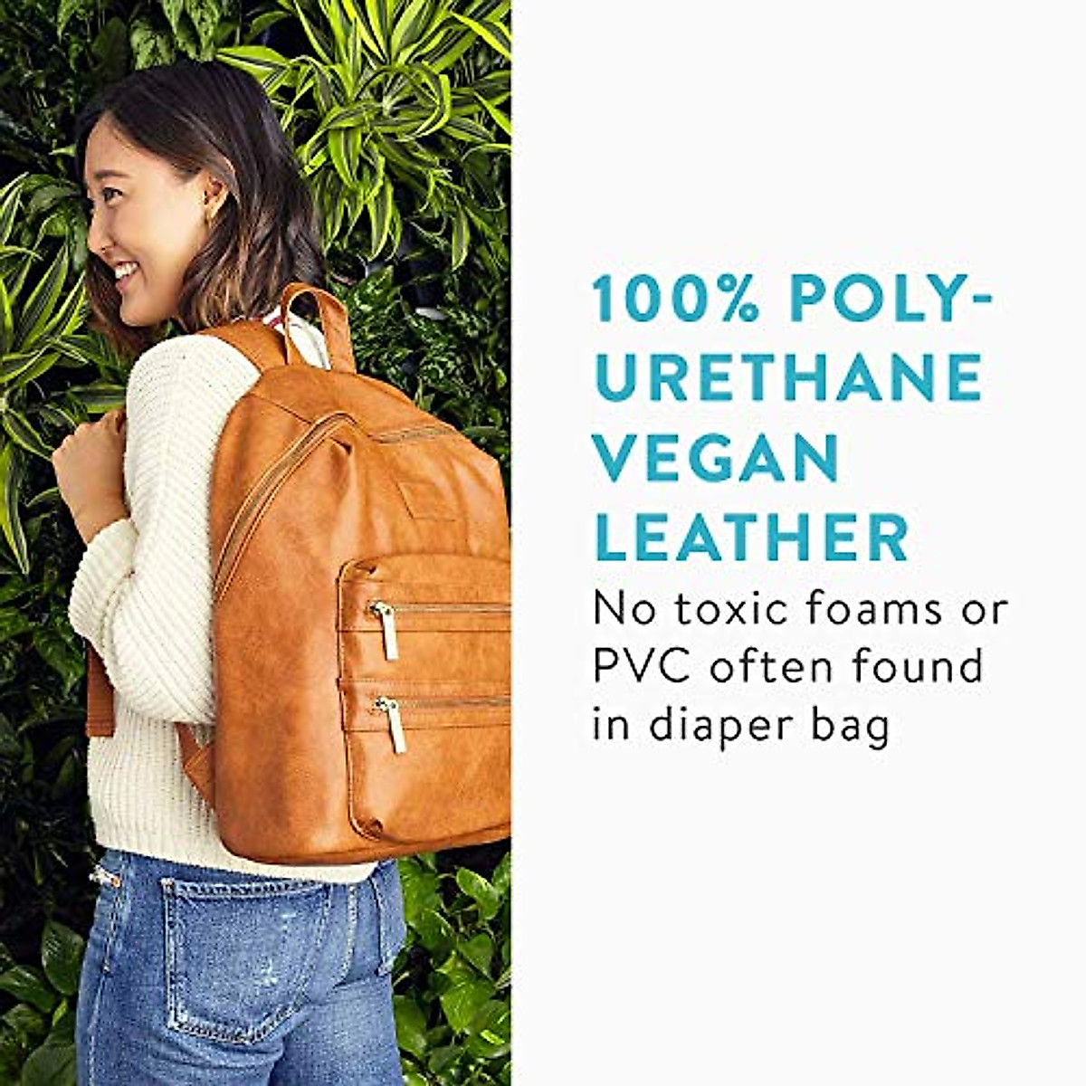 The Honest Company Vegan Leather City Backpack | Diaper Bag with Changing Pad | Black Vegan Leather with Gold Hardware | PVC-Free Lining | 16 x 5 x 18