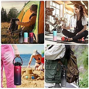 40 Oz Insulated Water Bottle With Straw & Paracord Handles & 3 Lids, Leak Proof Metal Water Jug, Hot Cold Stainless Steel Thermal Water Bottles, Half Gallon Large Water Flask for Sports, Gym
