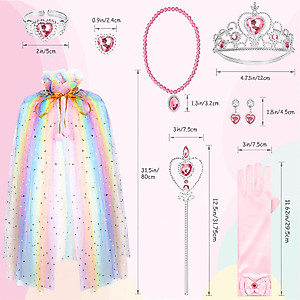 10 Pieces Princess Cape Set Dress up Clothes for Little Girls Party Cosplay Cloak with Jewelry Tiara Crown Wand Gloves