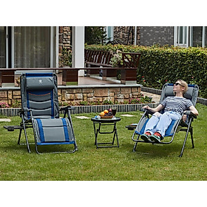 EVER ADVANCED Oversize XL Zero Gravity Recliner Padded Patio Lounger Chair with Adjustable Headrest Support 350lbs, Blue