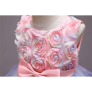 NNJXD Girl Dress Kids Ruffles Lace Party Wedding Dresses Size (110) 3-4 Years Flower 736 Pink
