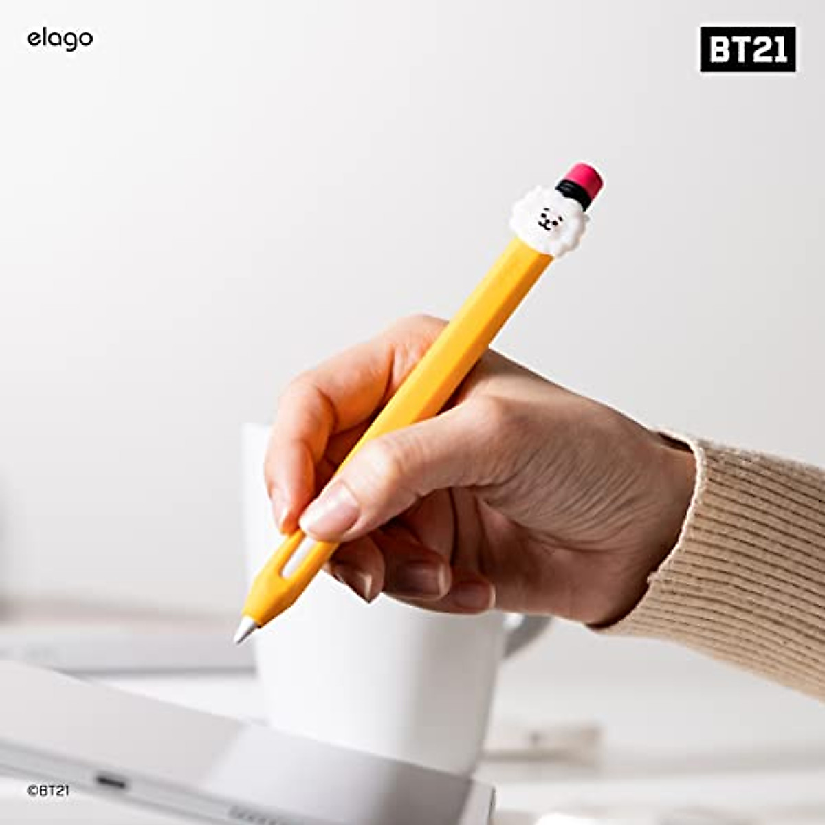 elago BT21 Classic Pencil Case Compatible with Apple Pencil 2nd Generation, Durable Silicone Cover, Protective Holder, Compatible with Magnetic Charging and Double Tap [Official Merchandise] [RJ]
