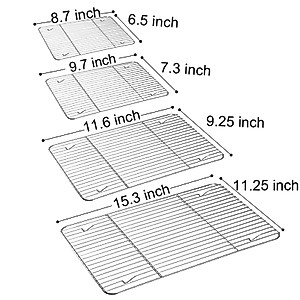 TeamFar Cooling Rack Set of 4, Roasting Baking Racks Stainless Steel for Baking Sheet Toaster Oven Pan, Healthy & Rust Free, Mirror Finish & Dishwasher Safe …