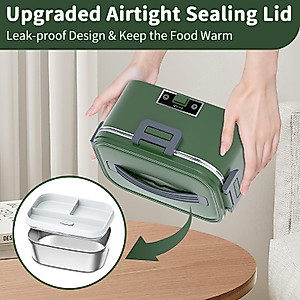Electric Heated Lunch Box 100W - 3-IN-1 1.8L Fast Self Heating Lunch Boxes Portable Food Heater for Adults,12V/24V/110V with Leak-Proof Compartment Lid for Car Truck Office Home Green (3 Times Faster)