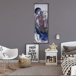 Poster Anime Scroll Hashibira Inosuke Hanger Cartoon Comic Scrolls Fabric Hanging Wall Art Picture Decor 36" L x 12" W