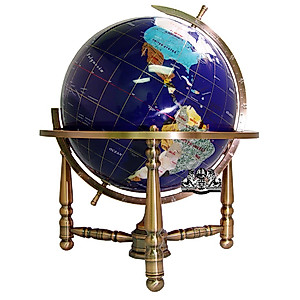 Unique Art 19-Inch Tall Blue Lapis Ocean Table Top Gemstone World Globe with Copper Stand