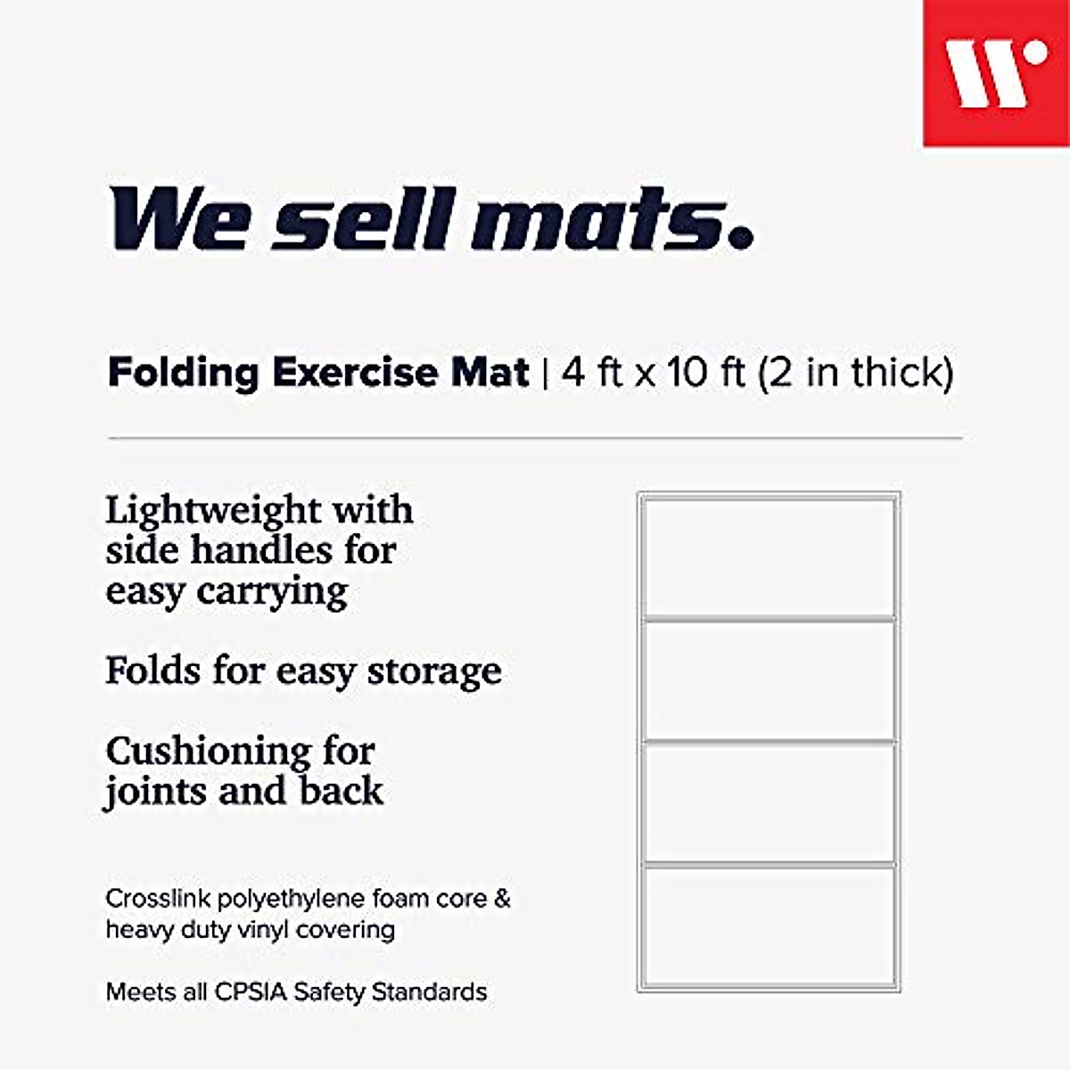 We Sell Mats 4 ft x 10 ft x 2 in Personal Fitness & Exercise Mat, Lightweight and Folds for Carrying, Black