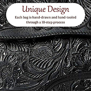 Mauzari Women's Hand Tooled Leather Crossbody Bag (Obsidian)