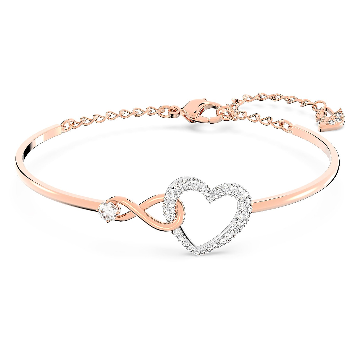 SWAROVSKI Infinity Heart Women's Bangle Bracelet with a Rose-Gold Tone Plated Bangle, Clear Crystals and Lobster Clasp