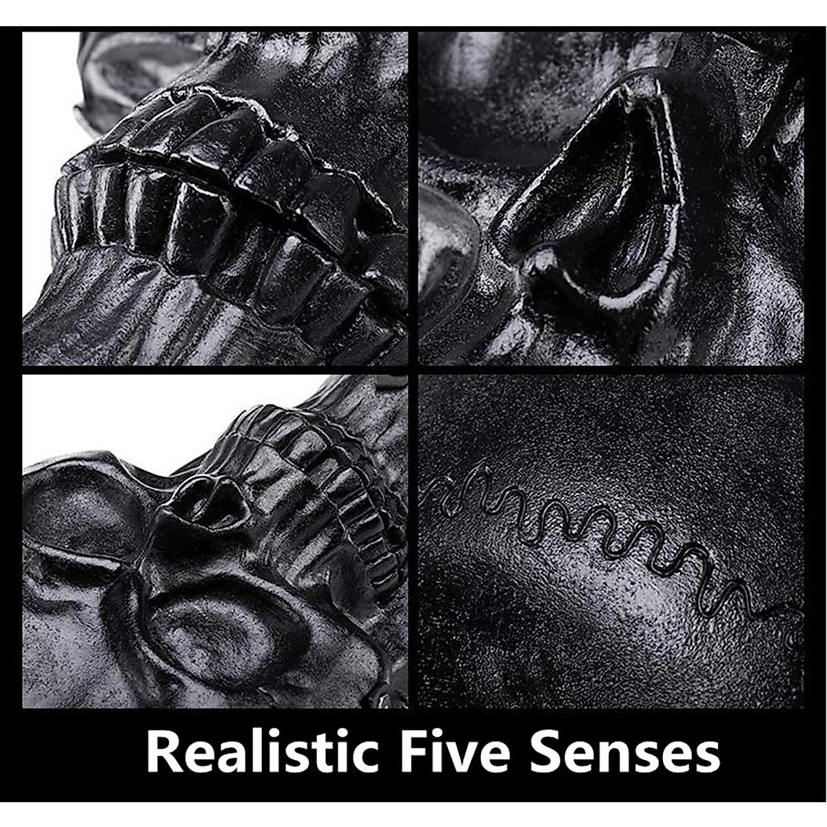 HANXIUCAO 3D Stereo Skull Backpack PU Backpack Waterproof Silicone Embossed Ghost Head Knapsack, Black, Medium