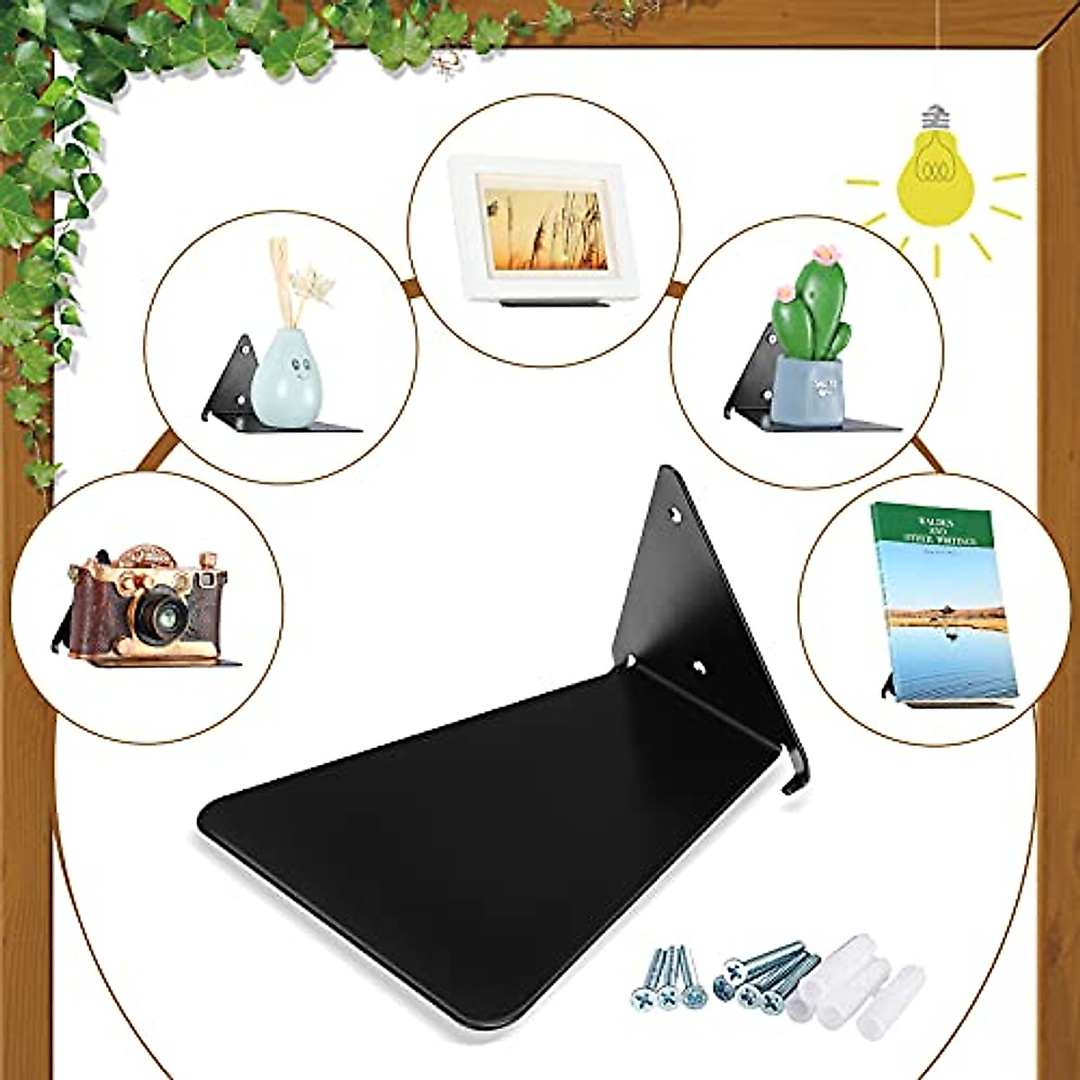 Jetec Triangle Floating Bookshelf Iron Floating Shelves Invisible Wall Mounted Bookshelf Multipurpose Shelf for Home Library (Black,6 Pieces)