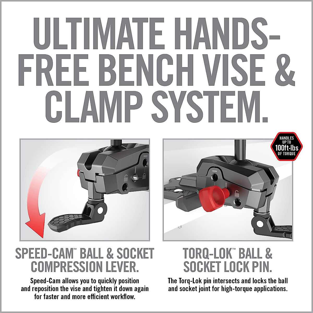 Real Avid Vise - 360° Swiveling Bench Vise for Optimal Positioning, Versatile Applications, 5" Jaw Width Vise for Cleaning, Maintenance, Woodworking & More High-Torque Applications up to 100 ft-lb