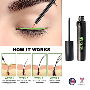 Eyelash Growth Serum 0.25 OZ (7ML) Lash Serum For Longer Thicker Lashes Advanced Eyebrow Enhancer with Free Volumizing Mascara Vegan & Cruelty-Free Made in USA | Herbiar