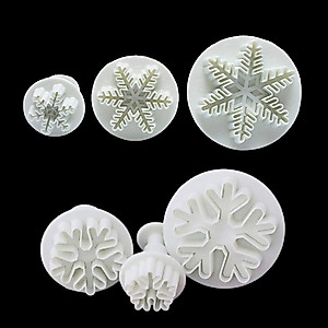 NUOMI 6 Pieces Snowflake Fondant Press Pastry Cutters Plastic Embossing Mould Cake Cookie Decorating Tool Handmade Sugarcraft Baking Supply, White, 6 Different Shapes