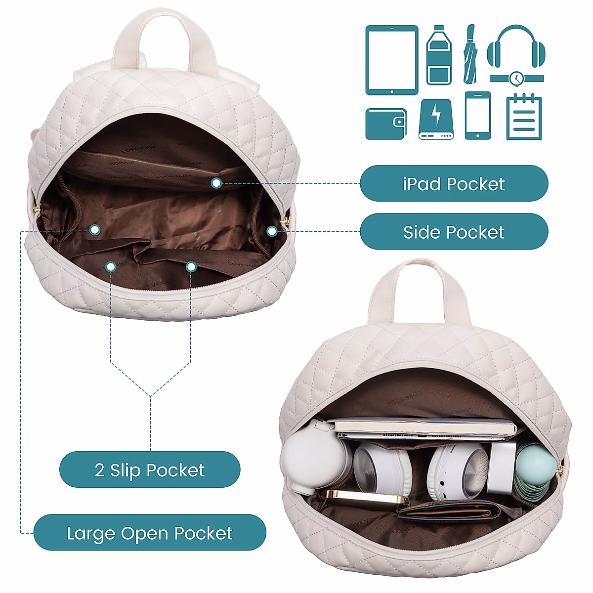 LOVEVOOK Mini Backpack for Women Fashion Quilted Small Backpack Purse Ladies Leather Backpacks, Waterproof Backpack Purse for Work Travel Daily