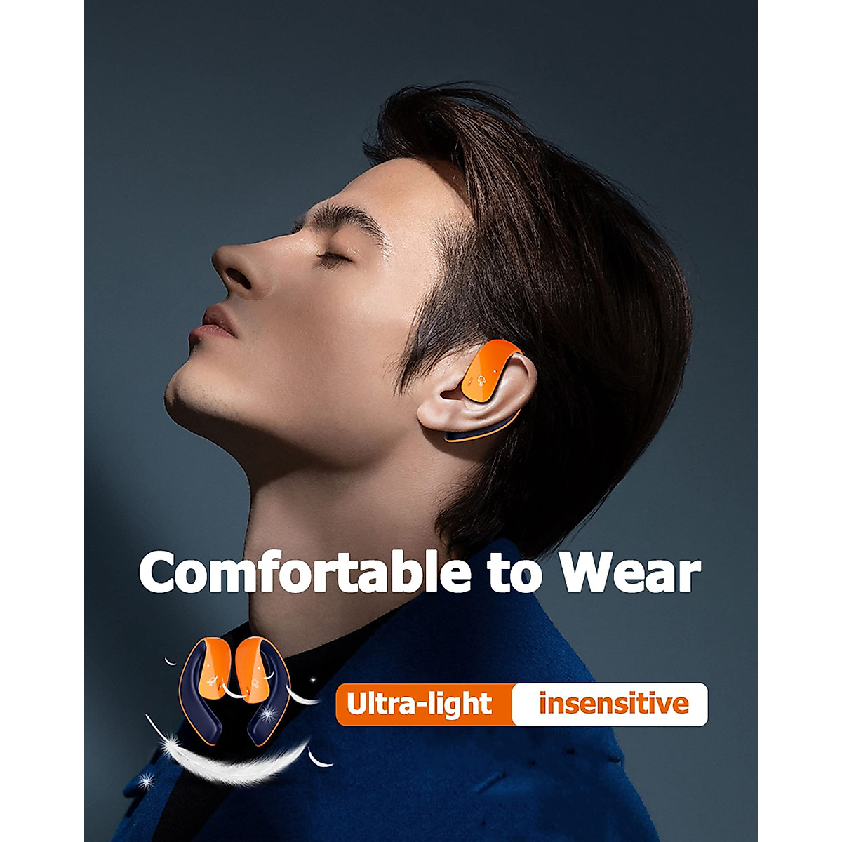 Wireless Ear Hanging Bluetooth Headset Open Ear Headphones Wireless Bluetooth Earbuds with Earhooks Earless Out of Ear Air Bone Conduction Headphones Bluetooth Over The Ear Earbuds for Sport- Orange