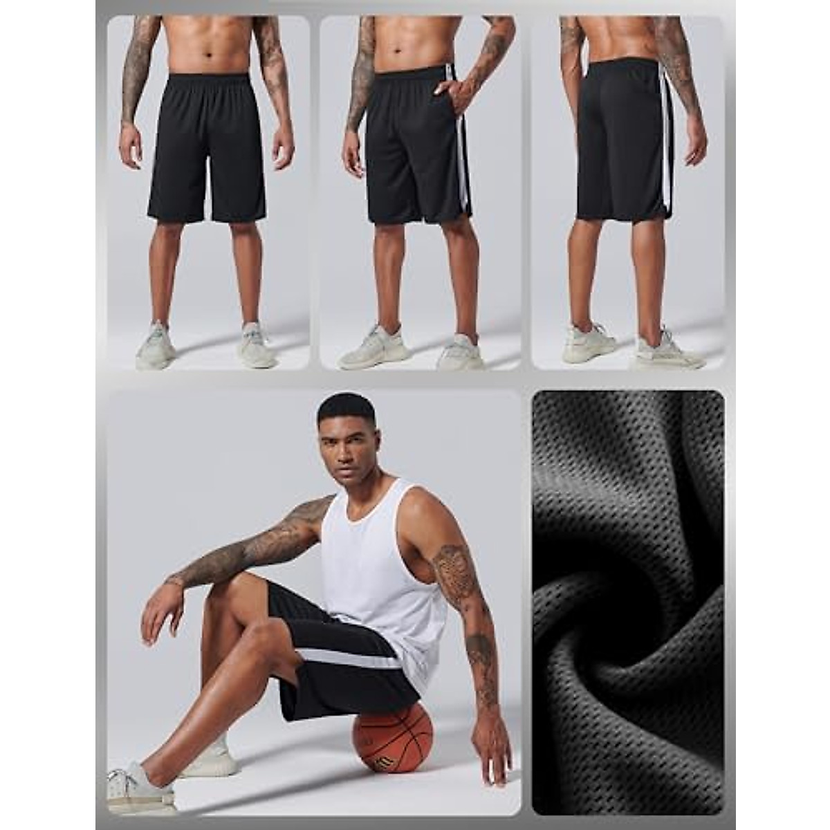 Liberty Imports 5 Pack Men's Quick Dry Athletic Basketball Shorts 9" Inseam with Pockets, Activewear for Workout Gym Running (Set 3, Medium)