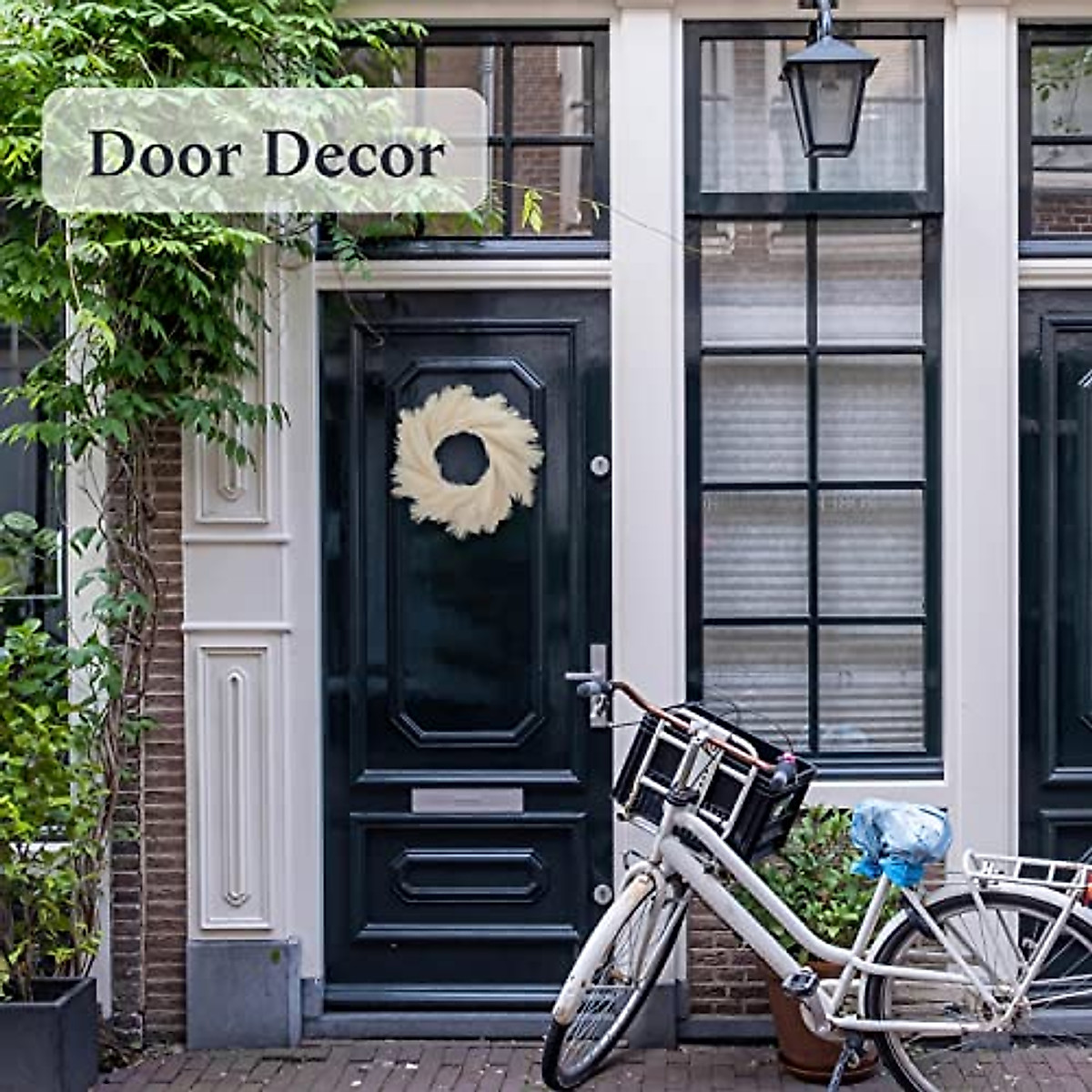 Perfnique Pampas Grass Wreath, Faux Pampas Wreath for Front Door, Artificial Pampas Grass Wreath for All Seasons, Boho Wall Decor, Farmhouse Pampas Garland, DIY Wreath Flower Arrangement (Ivory)