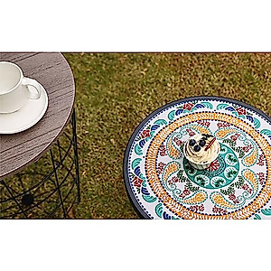 Elevon 14 Inch Round Side Ceramic Tile Top Indoor and Outdoor Accent Table, Pineapple