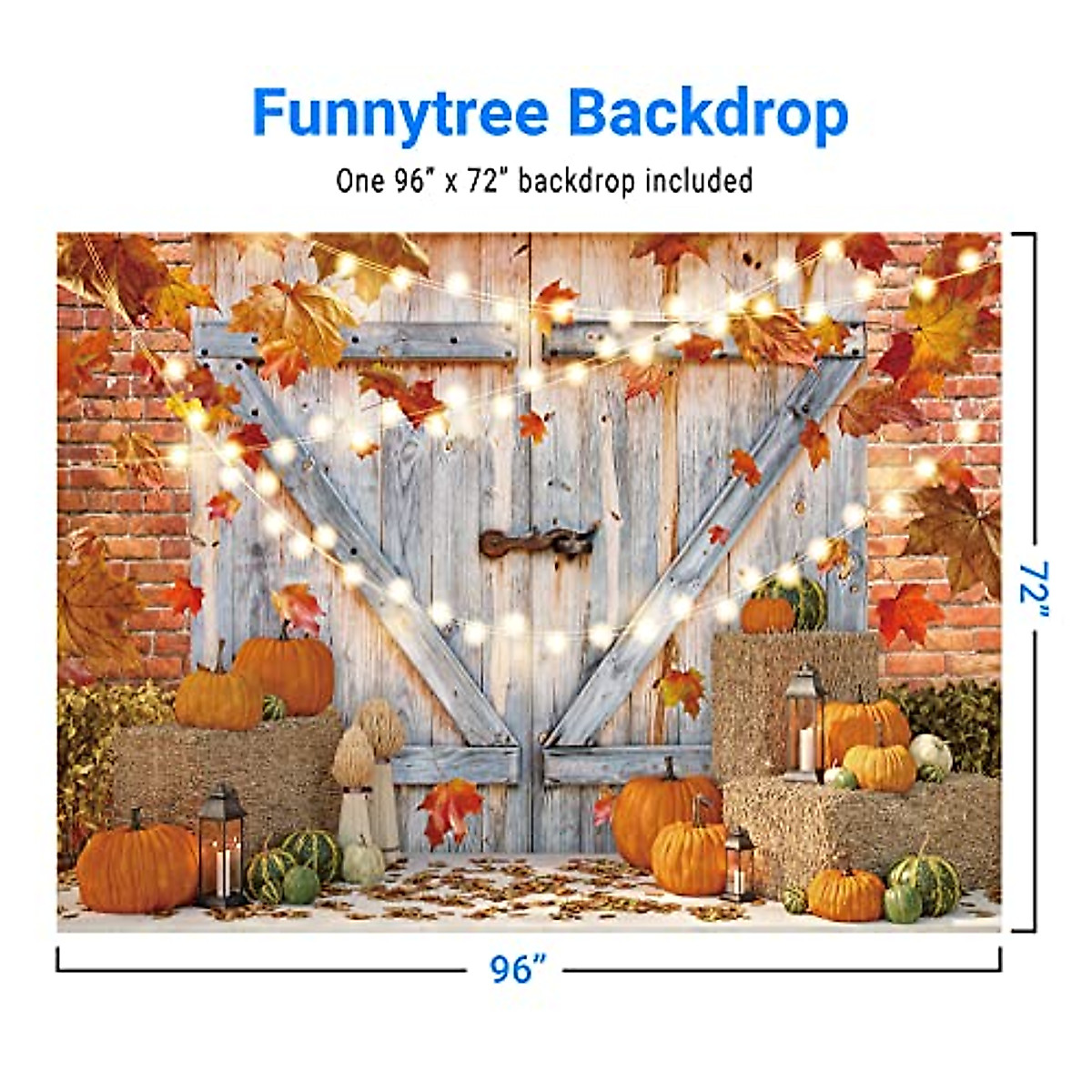 Funnytree 8x6FT Fall Thanksgiving Photography Backdrop Autumn Pumpkin Harvest Barn Background Maple Baby Shower Banner Decoration Birthday Party Supplies Photo Booth Prop
