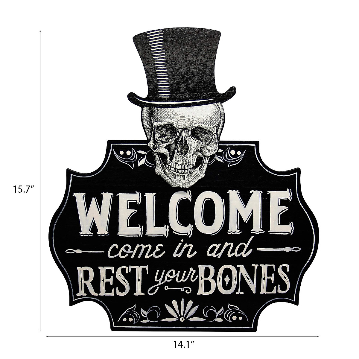 DR.DUDU Halloween Door Decoration, Halloween Welcome Sign, Halloween Skeleton Hanging Welcome Sign, 16" Wood Door Sign Haunted House Skeleton Decor, Halloween Wall Sign (black)