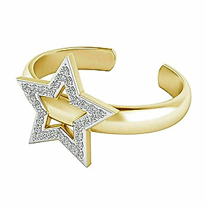 Round Cut Lab Created Diamond 14k Yellow Gold Finish Adjustable Star Toe Ring