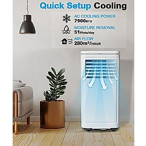 Joy Pebble Portable Air Conditioner 7900 BTU, 3in1 Portable AC with Dehumidifier & Fan, cooling for Room up to 350 sq. ft, ECO Mode, 2 Fan Speeds, 24H Timer, Remote Control