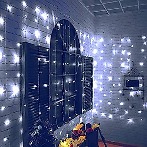 HEYFUNi Fiee Curtain Lights,13ftx6.5ft Safety Window Curtain Icicle String Lights 30V 8 Modes for Christmas Wedding Party Home Garden Bedroom Outdoor Indoor Wall Decorations,White