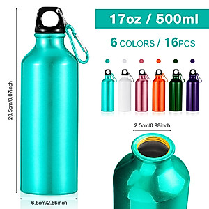 Gandeer 16 Pcs Aluminum Water Bottle Bulk 17 oz Reusable Backpacking Leak Proof Water Bottles with Buckle and Twist Cap for Camping Sports Travel(Bright Color)