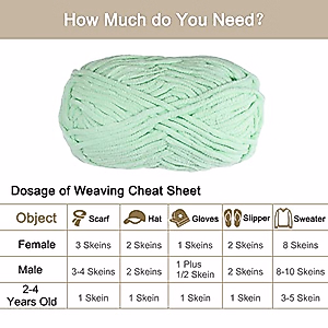 HARFINGTON 2Skeins Chenille Yarn Velvet Blanket Yarn 2x100g/7.1oz #6 Super Bulky Polyester Soft Knitting for Crochet Weaving Bag Scarf Hat, Light Green