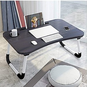 Foldable Laptop Bed Table Lap Desk, Bed Tray Laptop Desk with Cup Holder and Slot, Laptop Stand for Bed, Laptop Tray for Eating Breakfast, Working, Watching Movie on Bed/Couch/Sofa/Floor