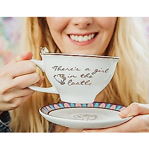 Silver Buffalo Disney Beauty and the Beast Chip Girl in the Castle Foil Ceramic Teacup and Saucer, 12-Ounces