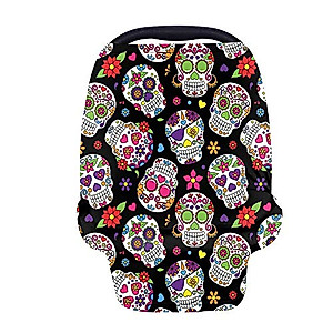 SEANATIVE Breathable Baby Stroller Cover,Sugar Skull Nuring Cover Breastfeeding Scarf, Baby Car Seat Covers Carseat Canopy- Baby Shower Gifts
