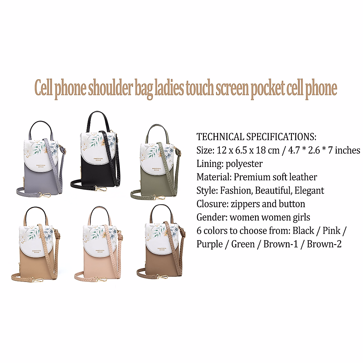 Skyearman Crossbody Cellphone Purse with Handle Womens Touch Screen Phone Bag Small Shoulder Purse for iPhone 1212 MiniXXR (Khaki)