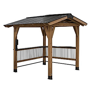 Backyard Discovery Granada 10' x 9' Cedar Wood BBQ Grill Gazebo Pavilion with Hardtop Galvanized Steel Roof, Bar Tops, Powerport, Snow Support, Wind Resistance, Cook Station for Outdoor Patio or Deck