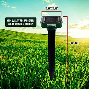 HDGreen Solar-Powered Sonic Pest Repeller for Moles and Rodents, 2 Pack,Animal-Safe Repellent, Waterproof and Weather Resistant, Large Outdoor Coverage
