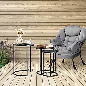 ALIMORDEN Set of 3 Round Metal Nesting Table, 3-Pack Indoor&Outdoor Coffee Snack Side Table, Accent Nightstand for Bedroom, Sofa Side Table for Living Room, Garden, Patio, (D) 14" x(H) 19.69", Black