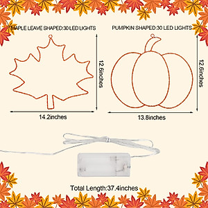 2PCS Fall Window Decoration Lights,Leaf Pumpkin Window Hanging Lights Indoor,Autumn Silhouette Lights for Thanksgiving Holiday Home Party Decor