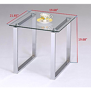 Kings Brand Furniture - Modern Chrome Finish Square Side End Table with Tempered Glass Top, Nightstand for Bedroom Living Room Office