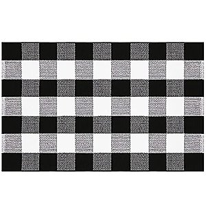 Buffalo Plaid Rug 28 x 43 Inch for Layered Hello Door Mats Washable Black and White Checked Indoor or Outdoor Rugs Carpet for Front Door Entryway