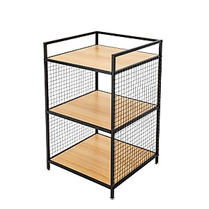 DCEHKR 3-Shelf Shelving Storage Metal and Wood Style Garage Shelving 3-Tier Wood Shelving Unit 21.3" x 21.3"x 34.6" Multi-Purpose Indoor Garage Storage Organizer Shelves